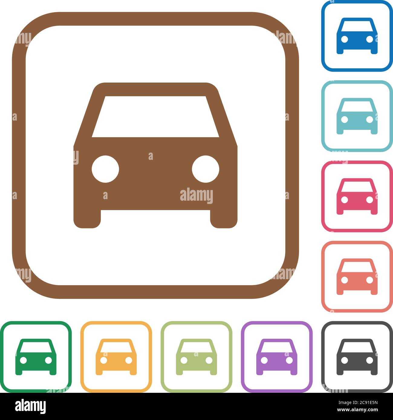 Car simple icons in color rounded square frames on white background ...