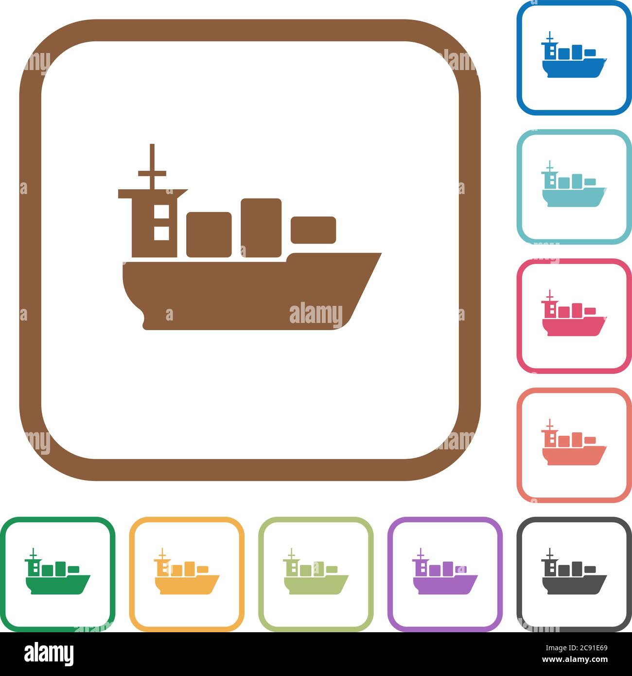 Sea transport simple icons in color rounded square frames on white ...