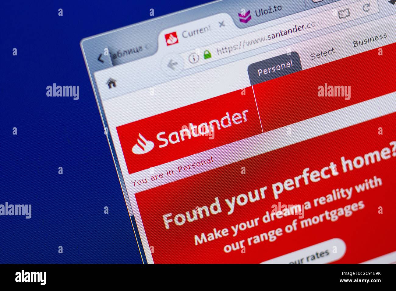 Ryazan, Russia - June 17, 2018: Homepage of Santander website on the ...