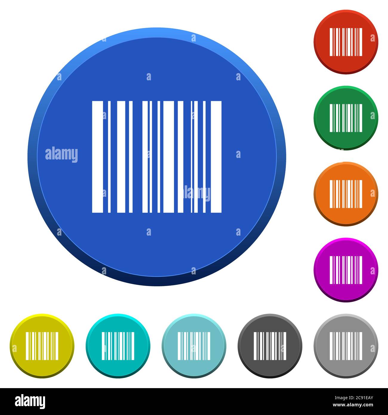 Barcode round color beveled buttons with smooth surfaces and flat white ...