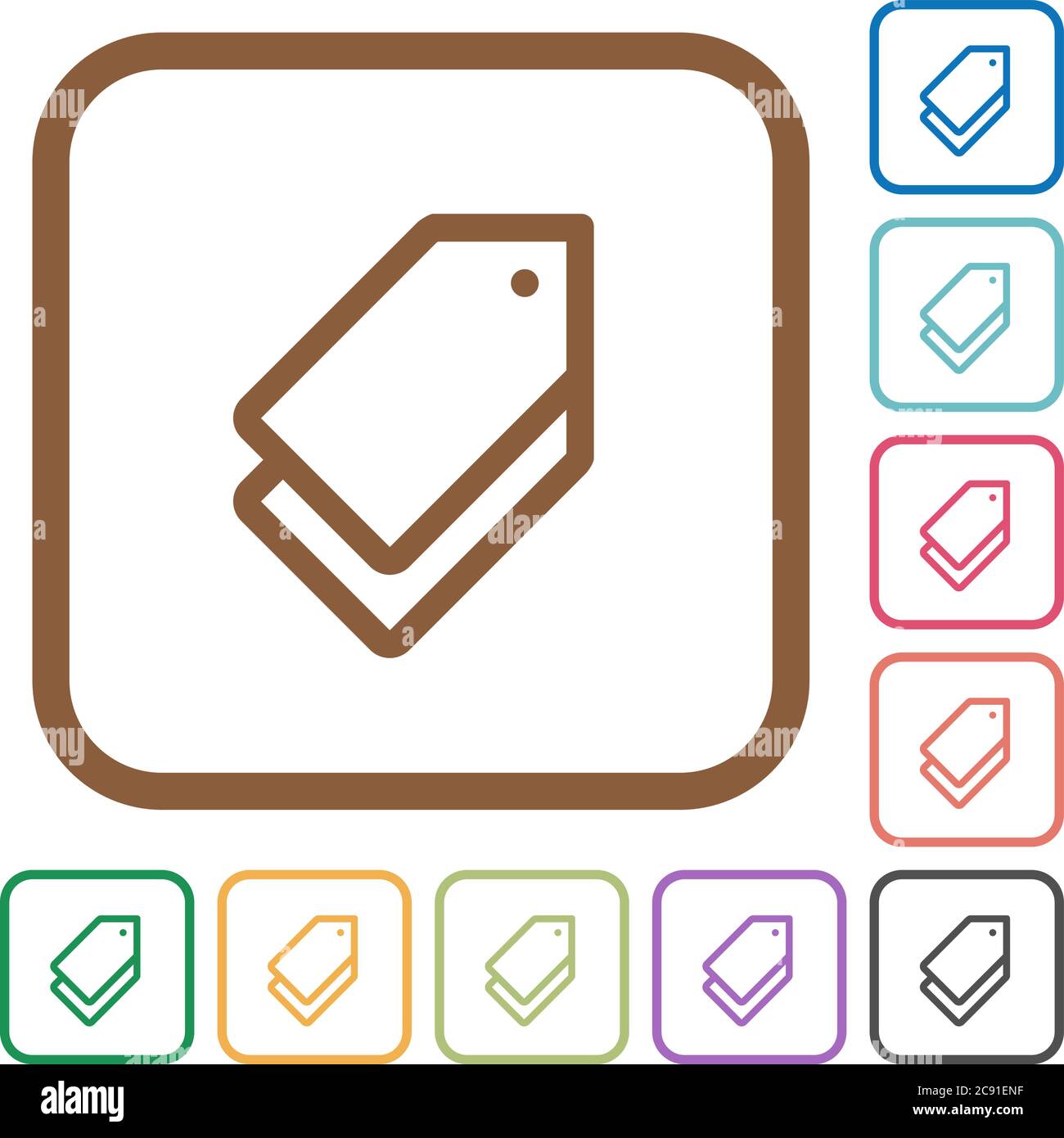 Tags simple icons in color rounded square frames on white background ...