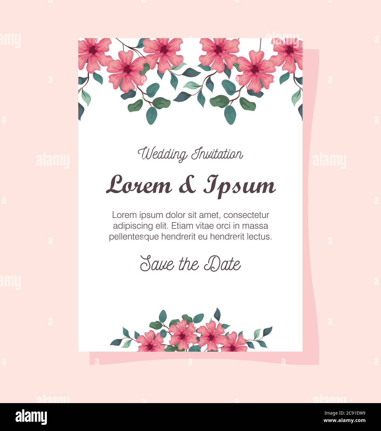greeting card with flowers pink color, wedding invitation with flowers ...