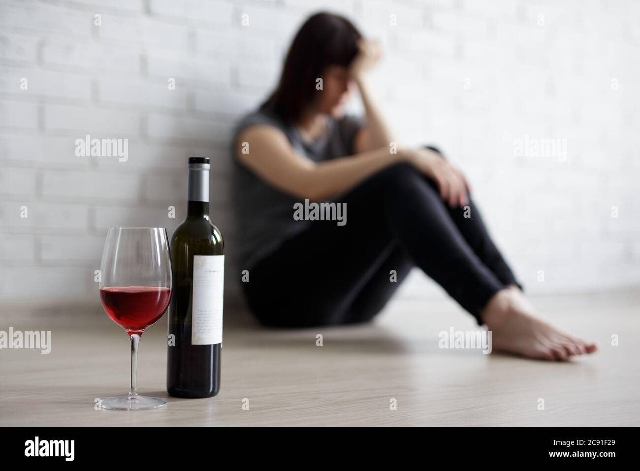 female alcoholism, relationship, divorce and depression concept - close ...