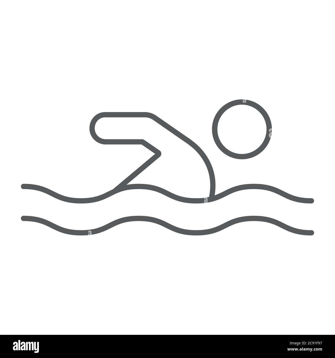 Swimming thin line icon, sport and water, swimmer sign, vector graphics ...
