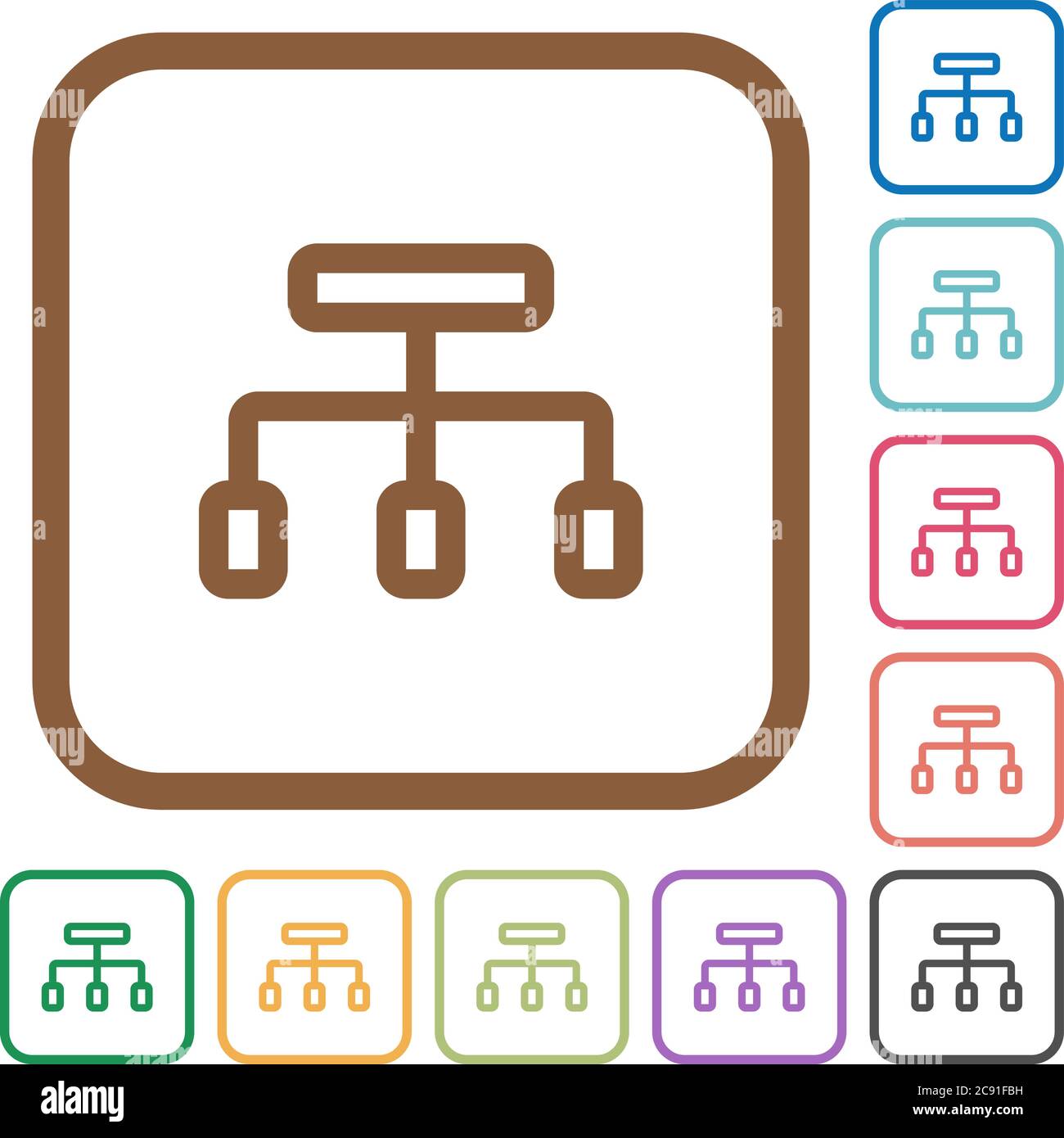 Connect simple icons in color rounded square frames on white background ...