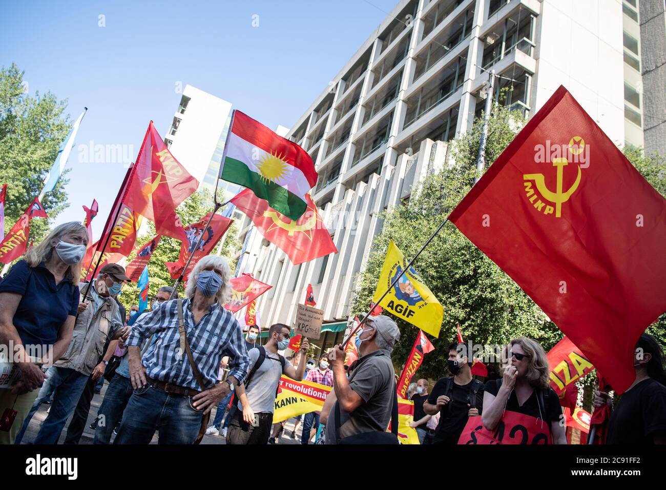 28 July 2020, Bavaria, Munich: Participants in a demonstration in ...