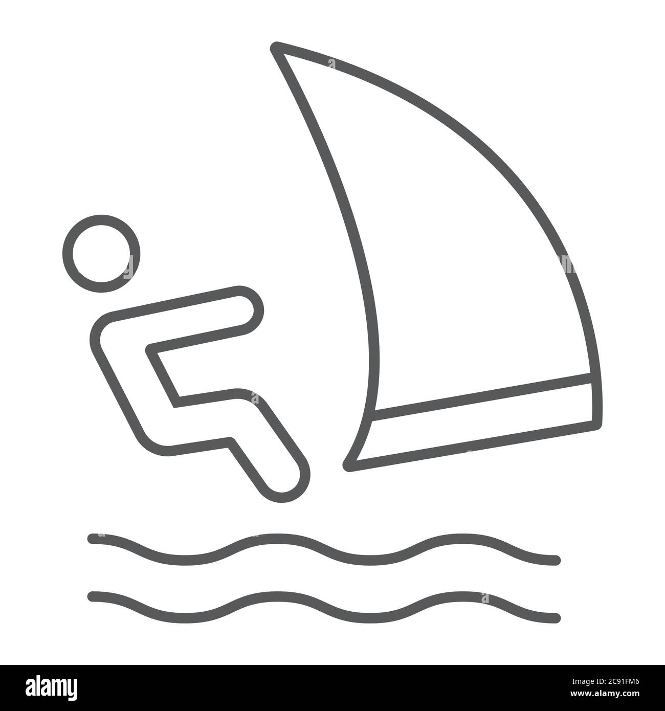 Wind sail surf thin line icon, sport and water, sailing sportsman sign ...
