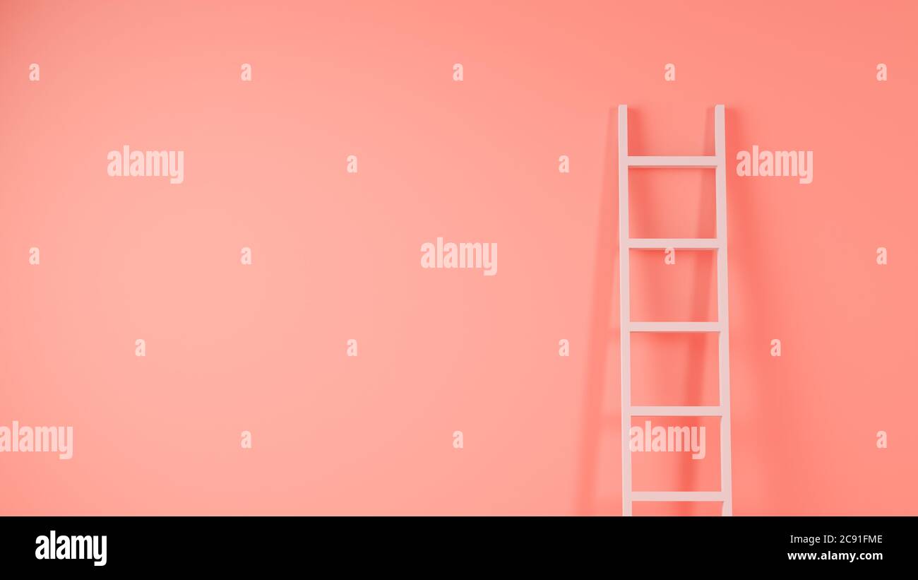 Ladder on pink wall background 3d rendering Stock Photo - Alamy