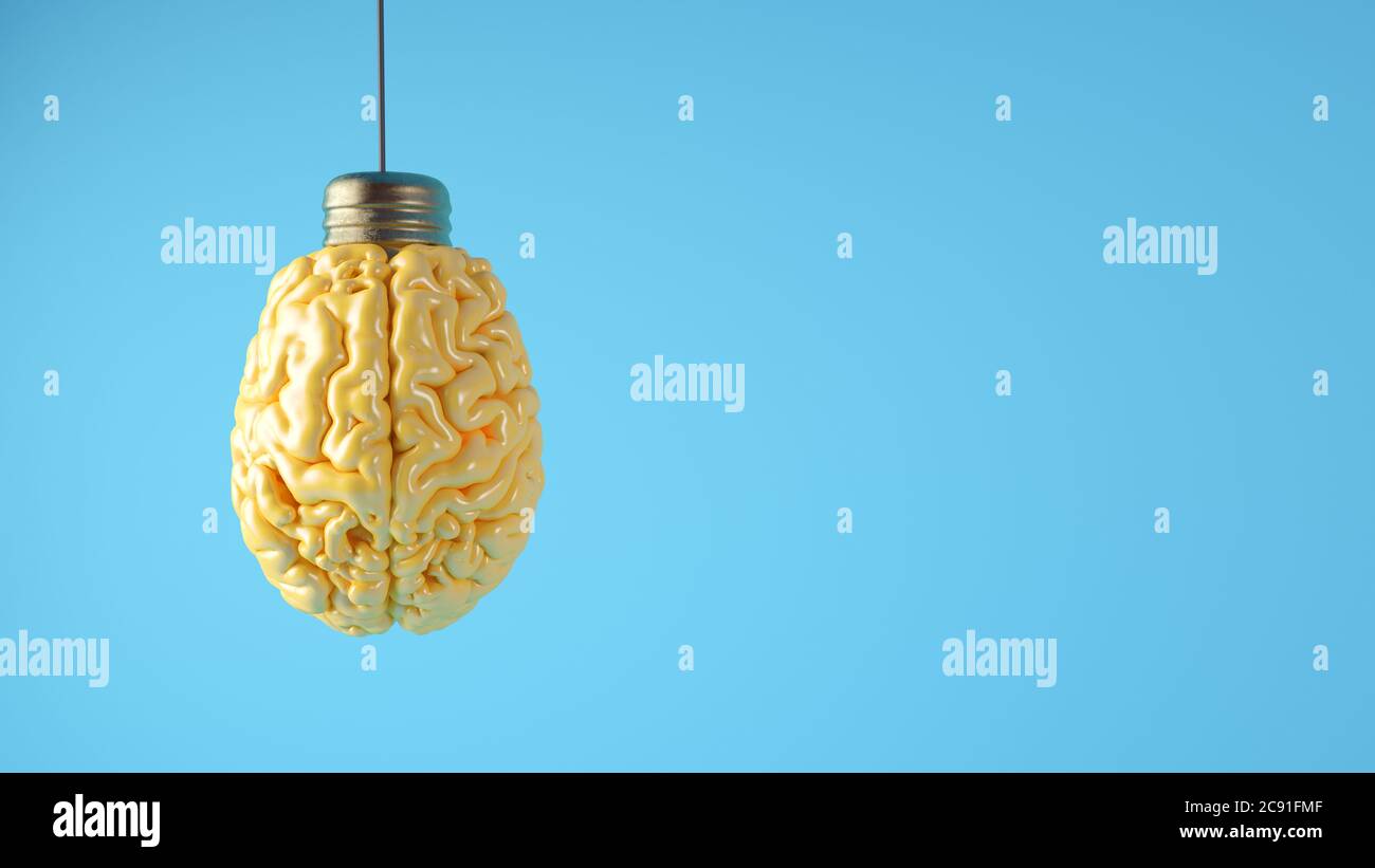 Brain lightbulb concept 3d rendering Stock Photo - Alamy