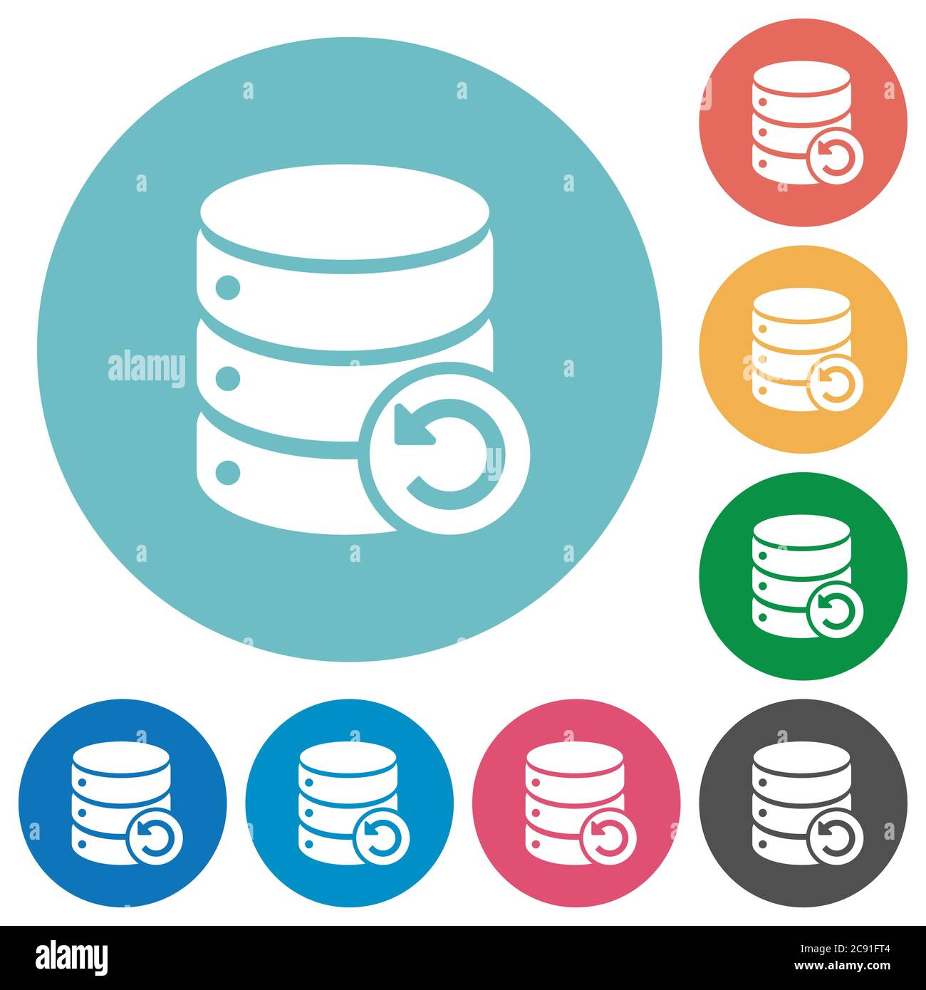 Undo database changes flat white icons on round color backgrounds Stock ...