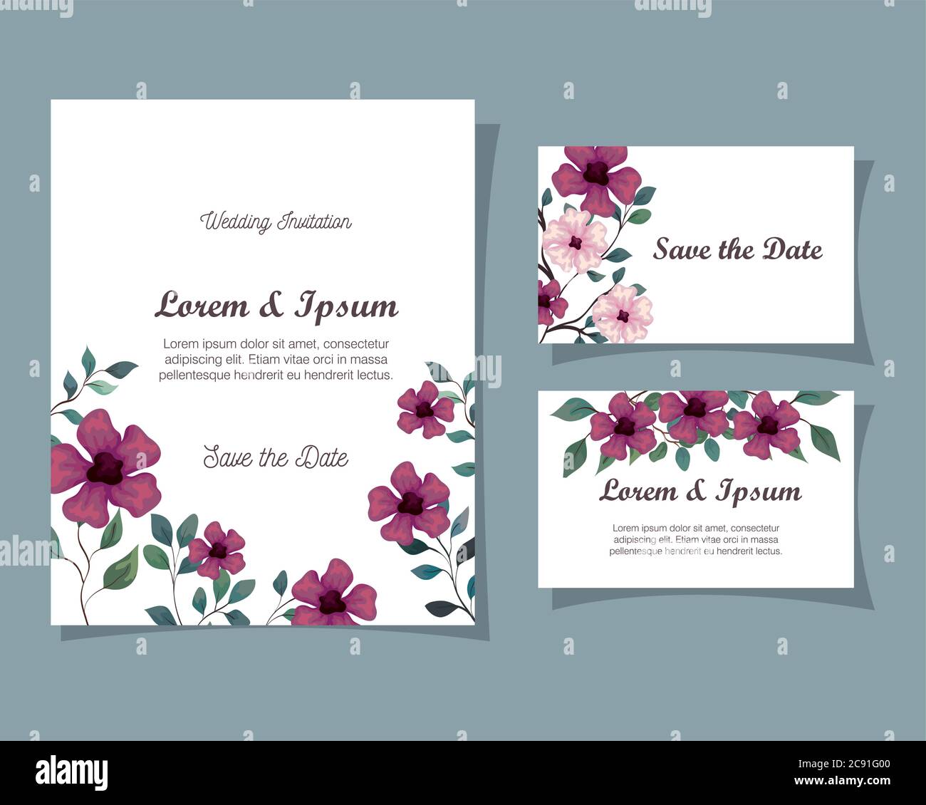 greeting cards with flowers purple and pink color, wedding invitations ...