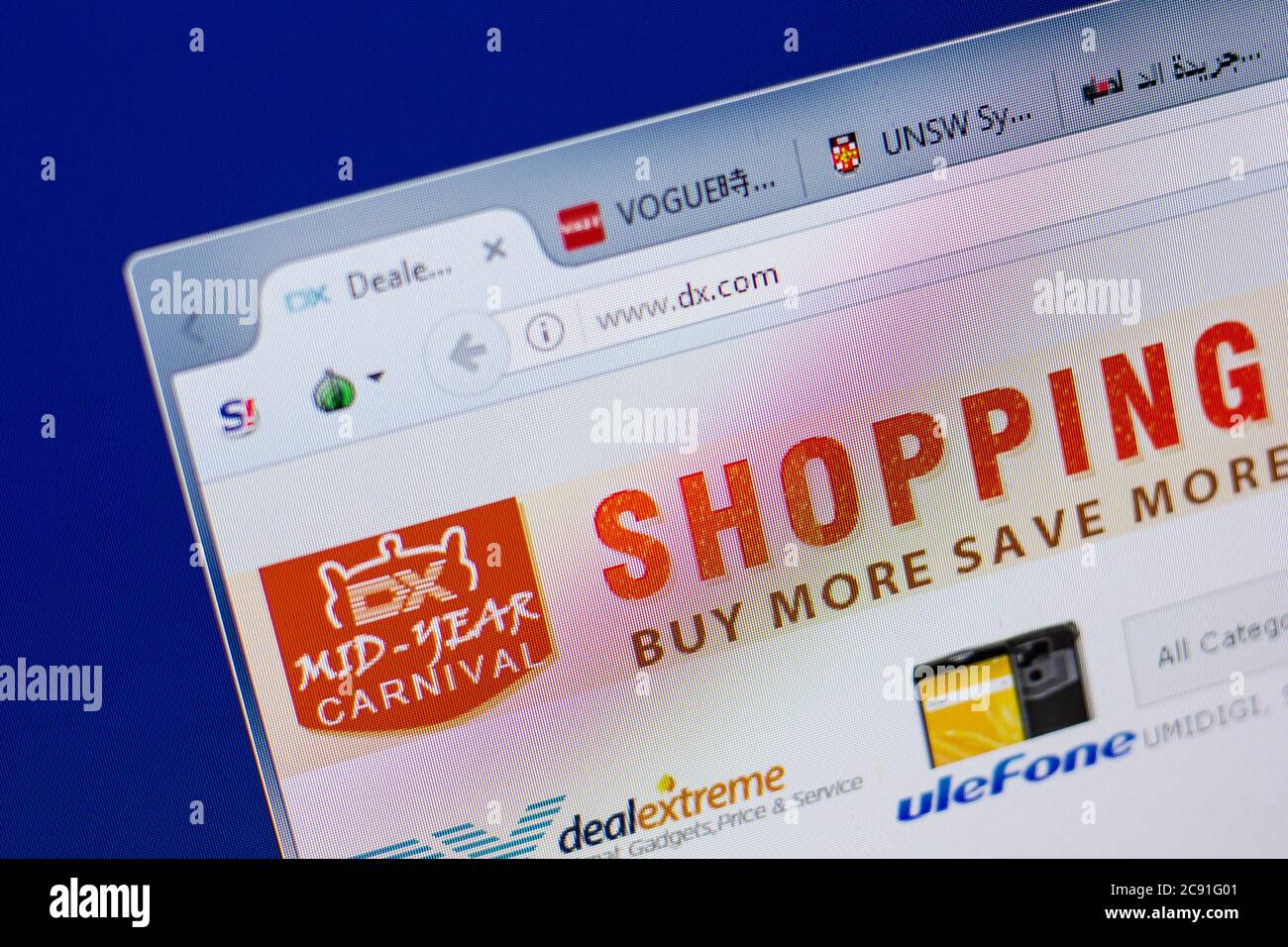 Ryazan, Russia - June 17, 2018: Homepage of DX website on the display ...