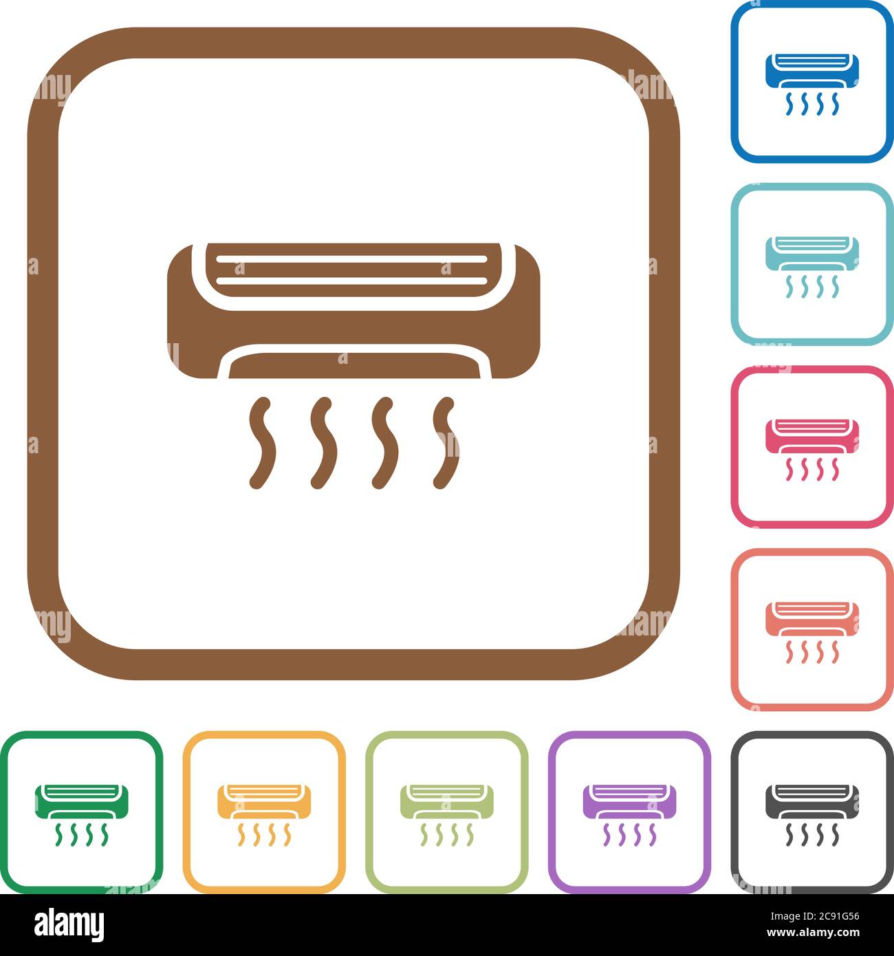 Air conditioner simple icons in color rounded square frames on white ...