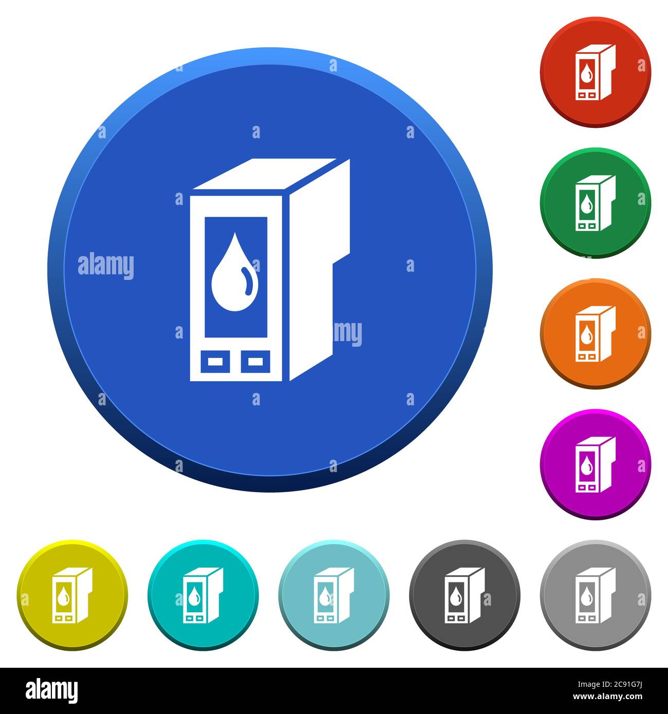 Ink cartridge round color beveled buttons with smooth surfaces and flat ...