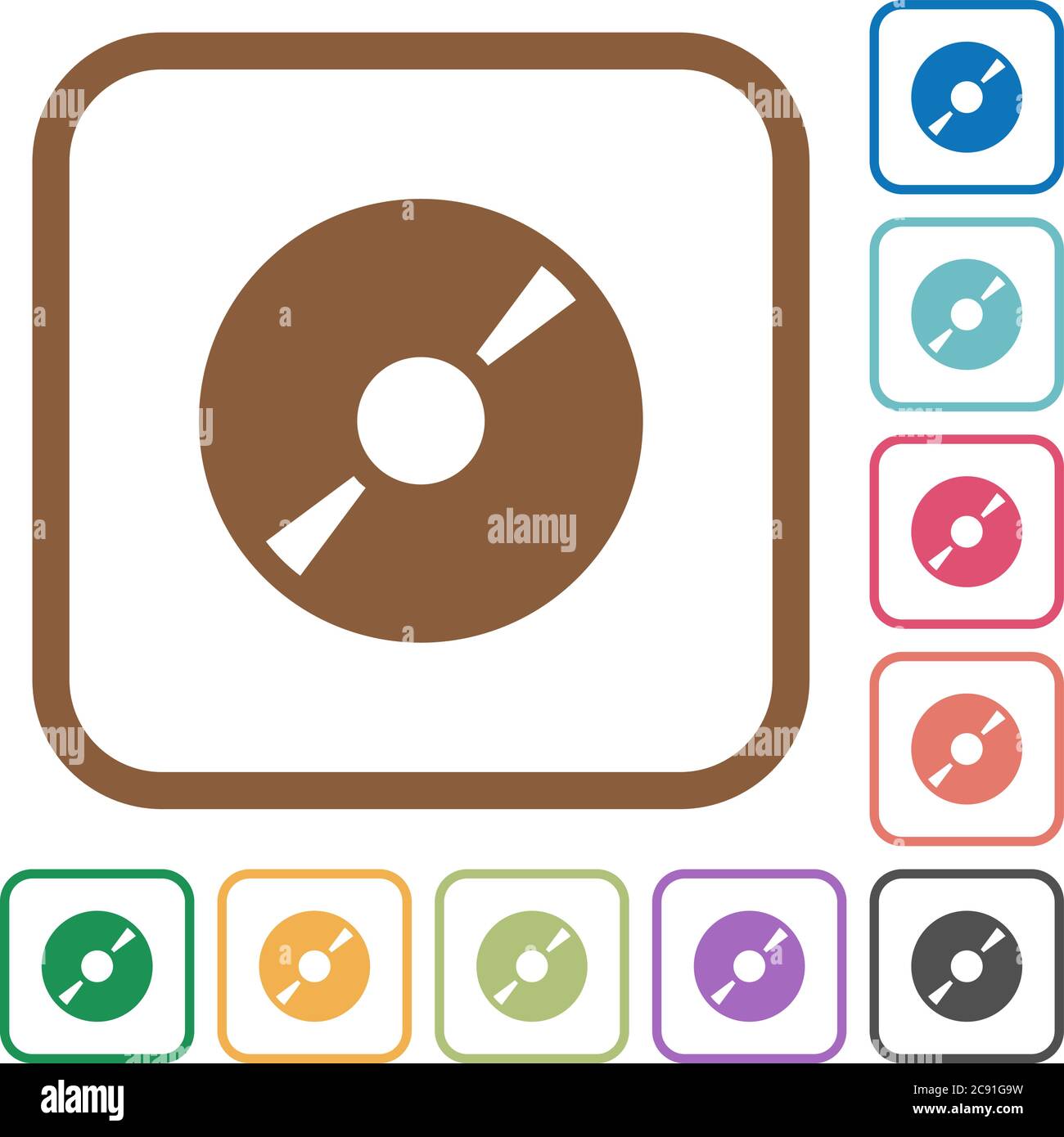 DVD disk simple icons in color rounded square frames on white ...
