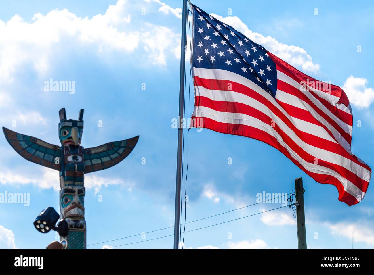 07/18/2020, Berlin, Stars and Stripes, a waving flag of the United ...