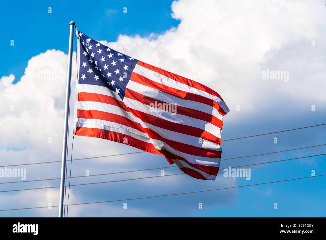 18.07.2020, Berlin, Stars and Stripes, a waving flag of the United ...
