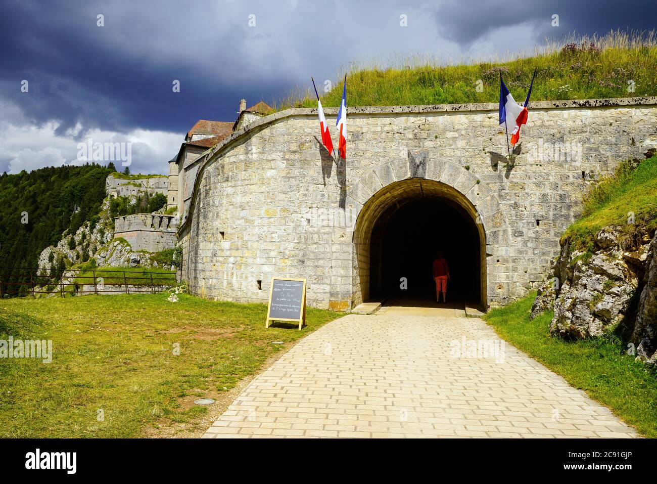View of Chateau de Joux. Chateau de Joux is located in the Franche ...
