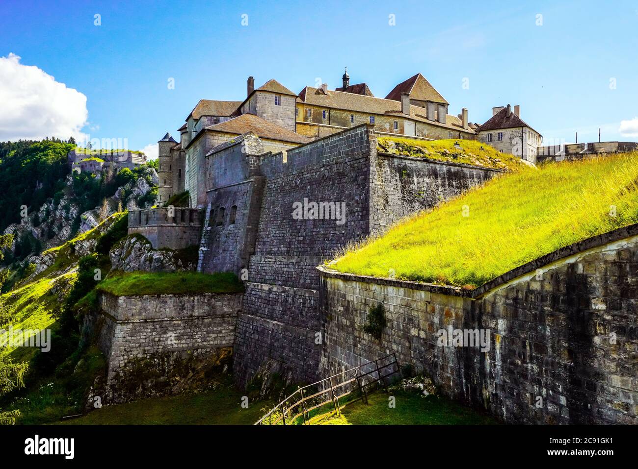 View of Chateau de Joux. Chateau de Joux is located in the Franche ...