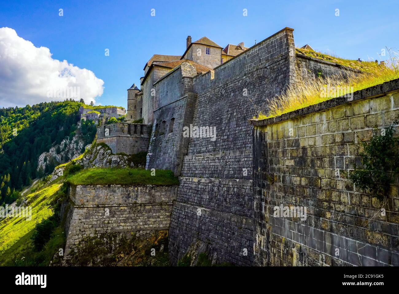 View of Chateau de Joux. Chateau de Joux is located in the Franche ...