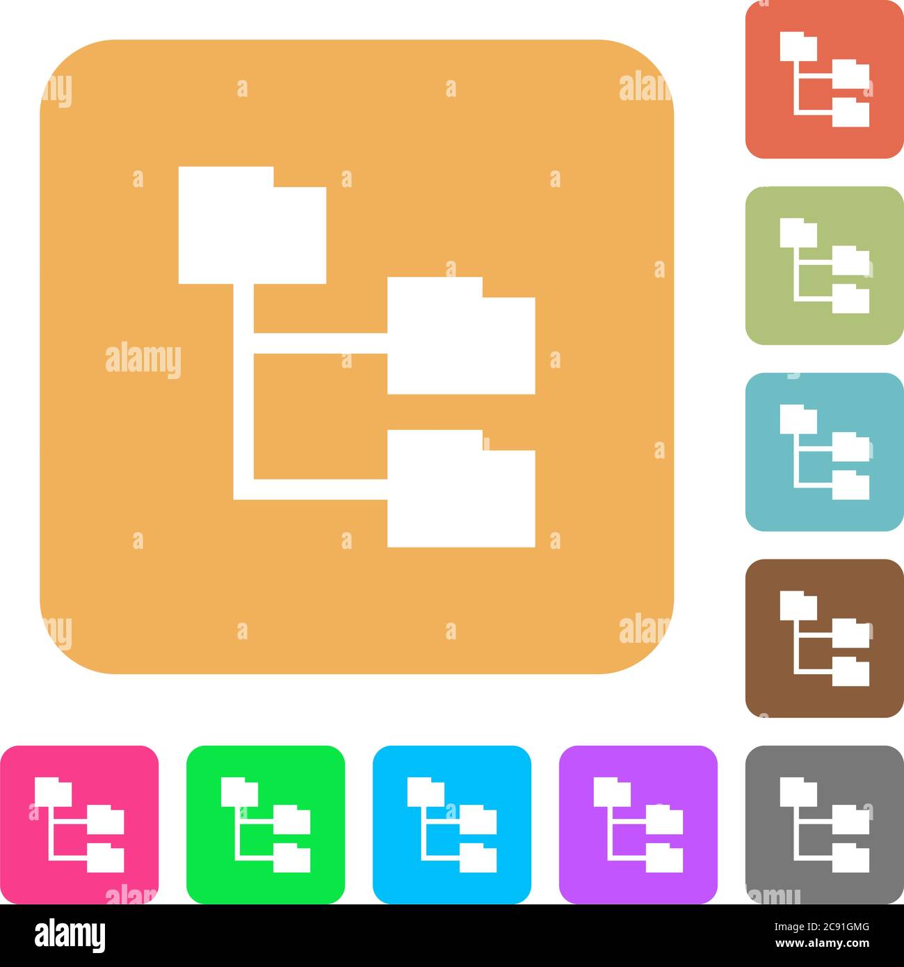 Folder structure icons on rounded square vivid color backgrounds Stock ...