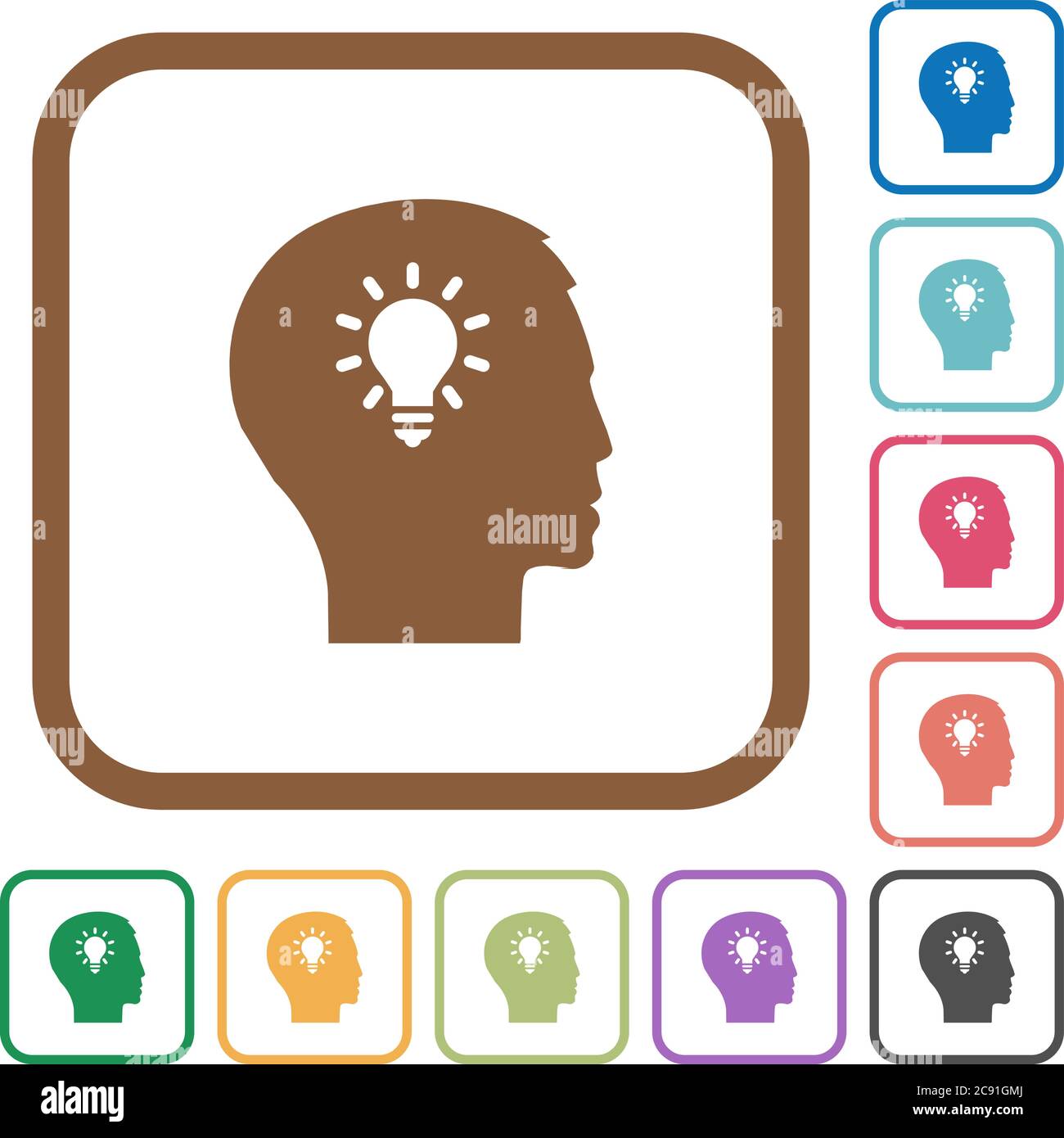 Idea simple icons in color rounded square frames on white background ...