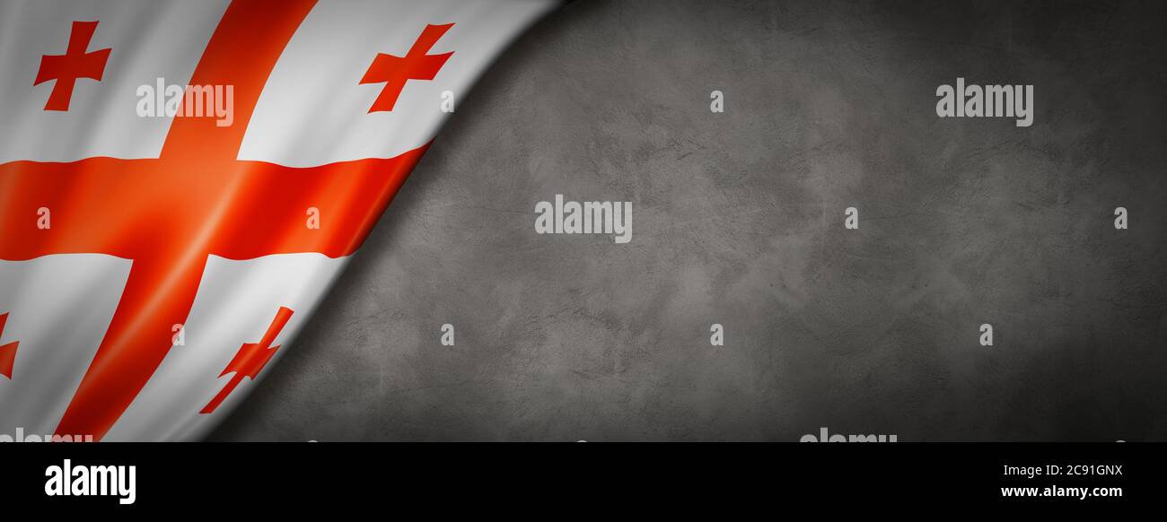 Georgia flag on concrete wall. Horizontal panoramic banner. 3D ...