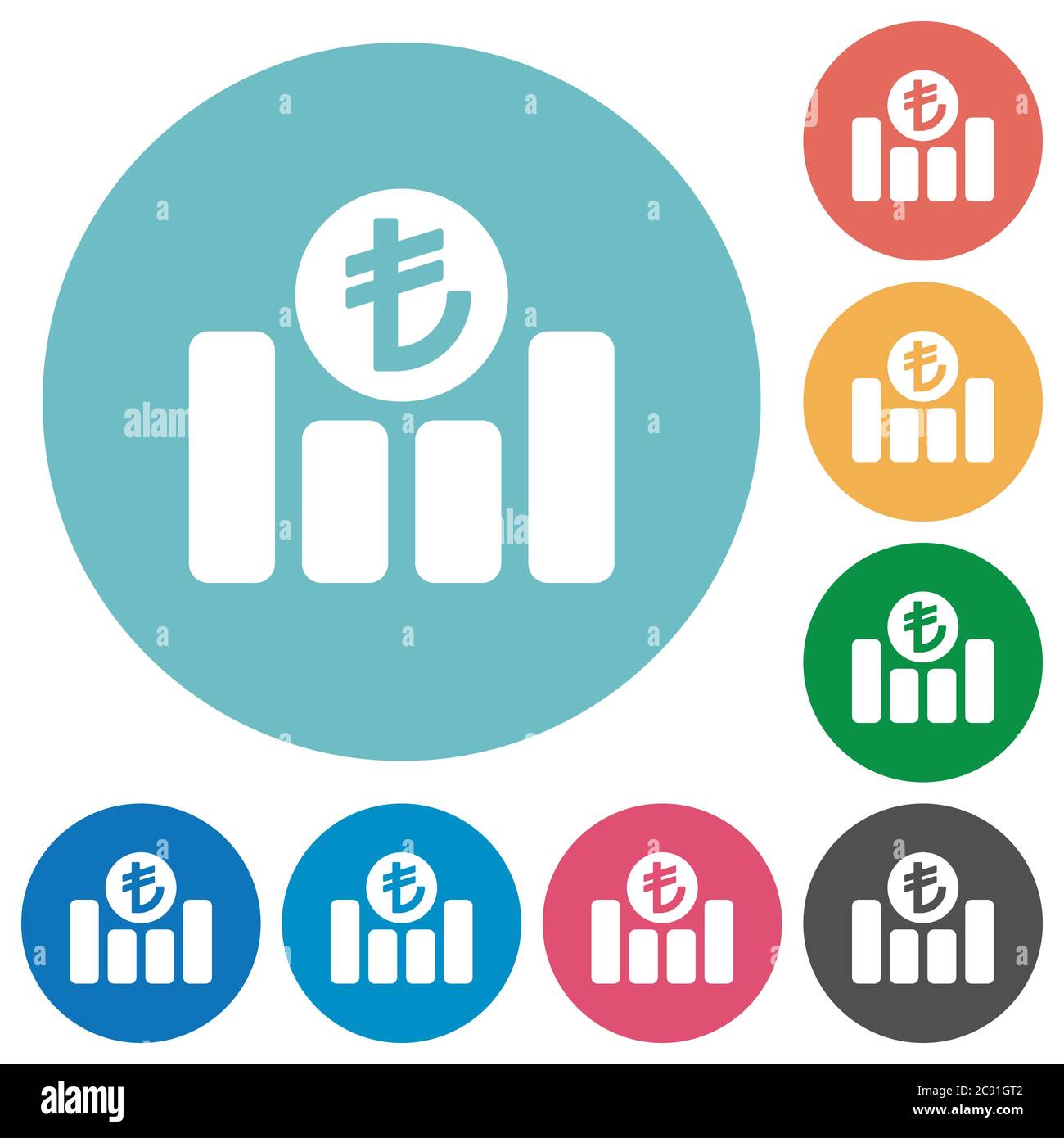 Turkish Lira graph flat white icons on round color backgrounds Stock ...