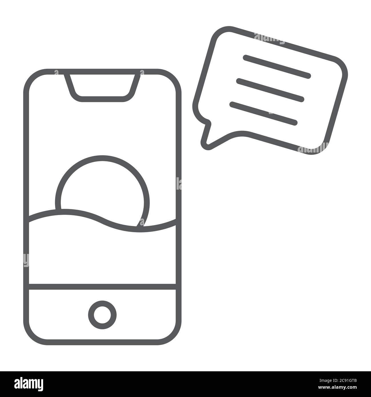 Sms thin line icon, mail and phone, message on smartphone sign, vector ...