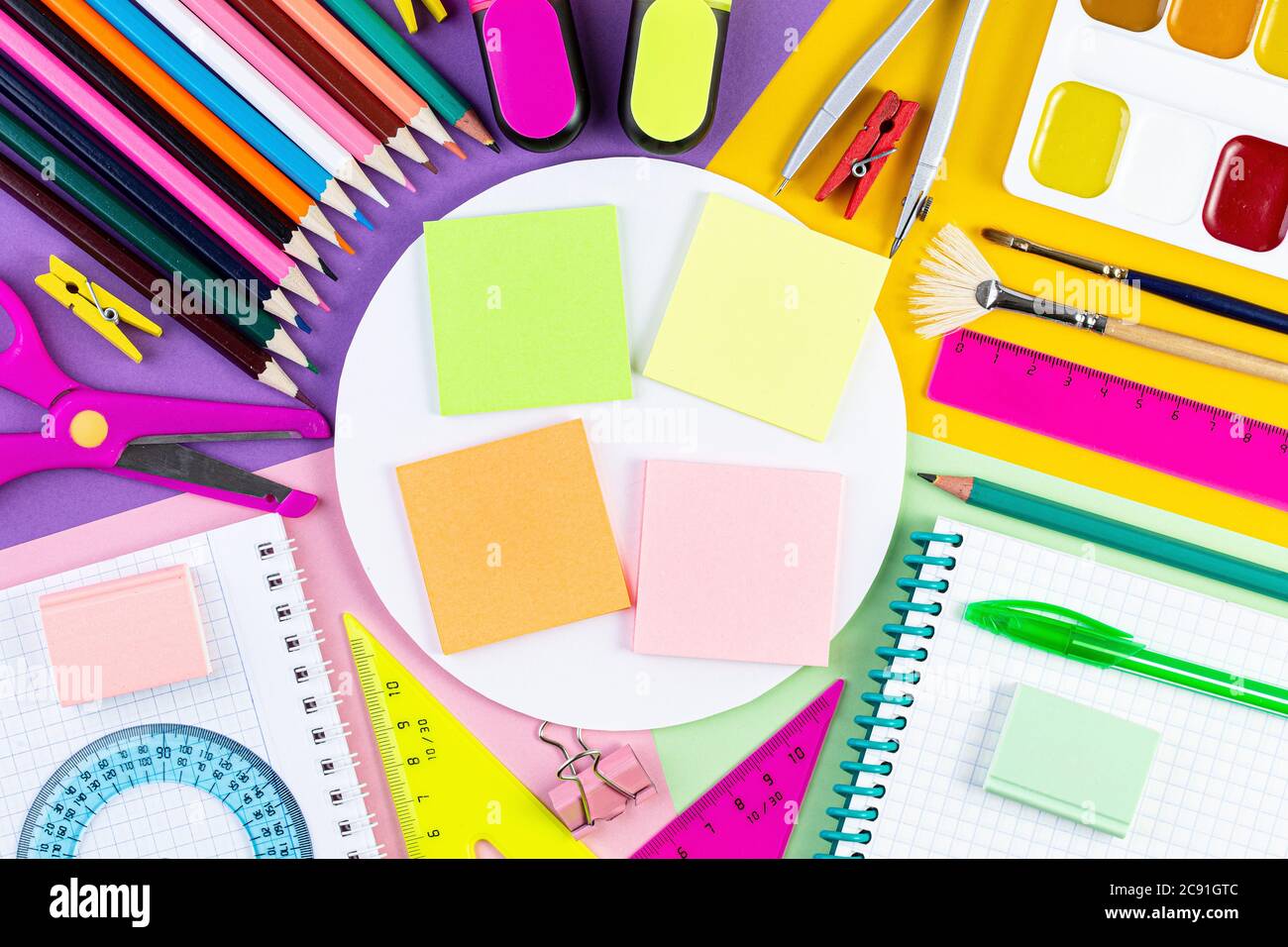 Back to school concept. various writing tools and other school ...