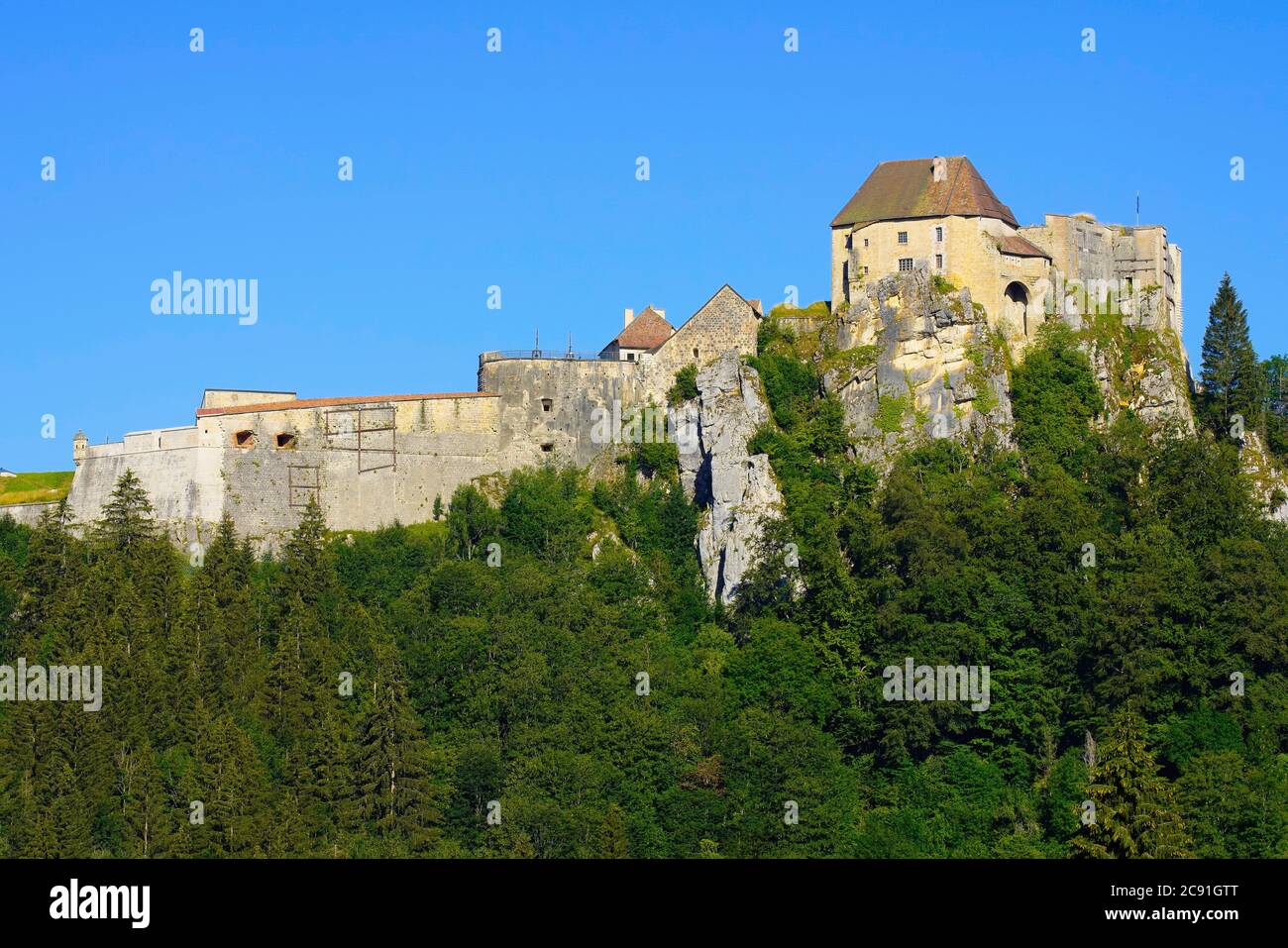 View of Chateau de Joux. Chateau de Joux is located in the Franche ...