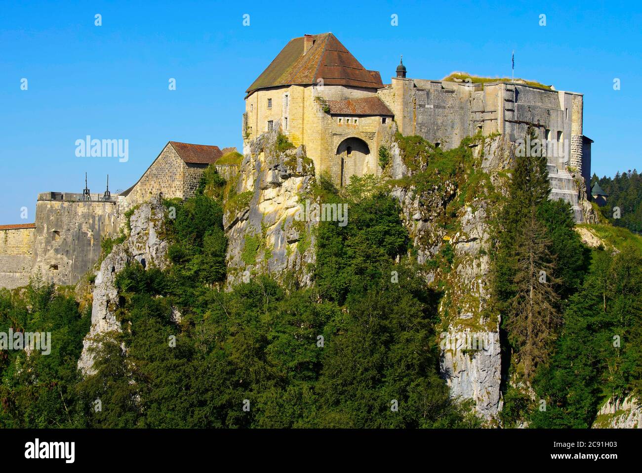 View of Chateau de Joux. Chateau de Joux is located in the Franche ...
