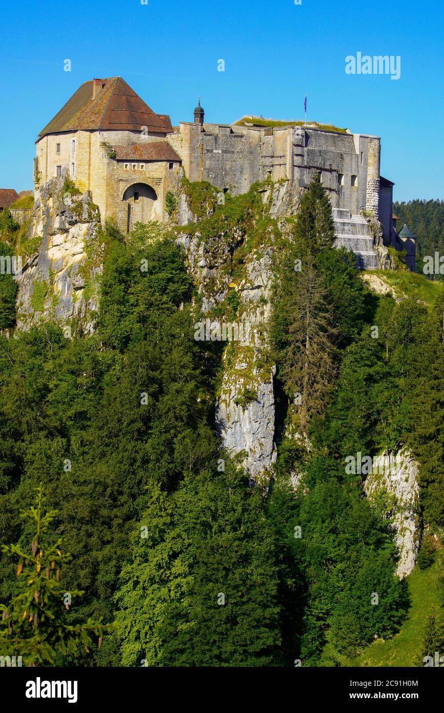 View of Chateau de Joux. Chateau de Joux is located in the Franche ...