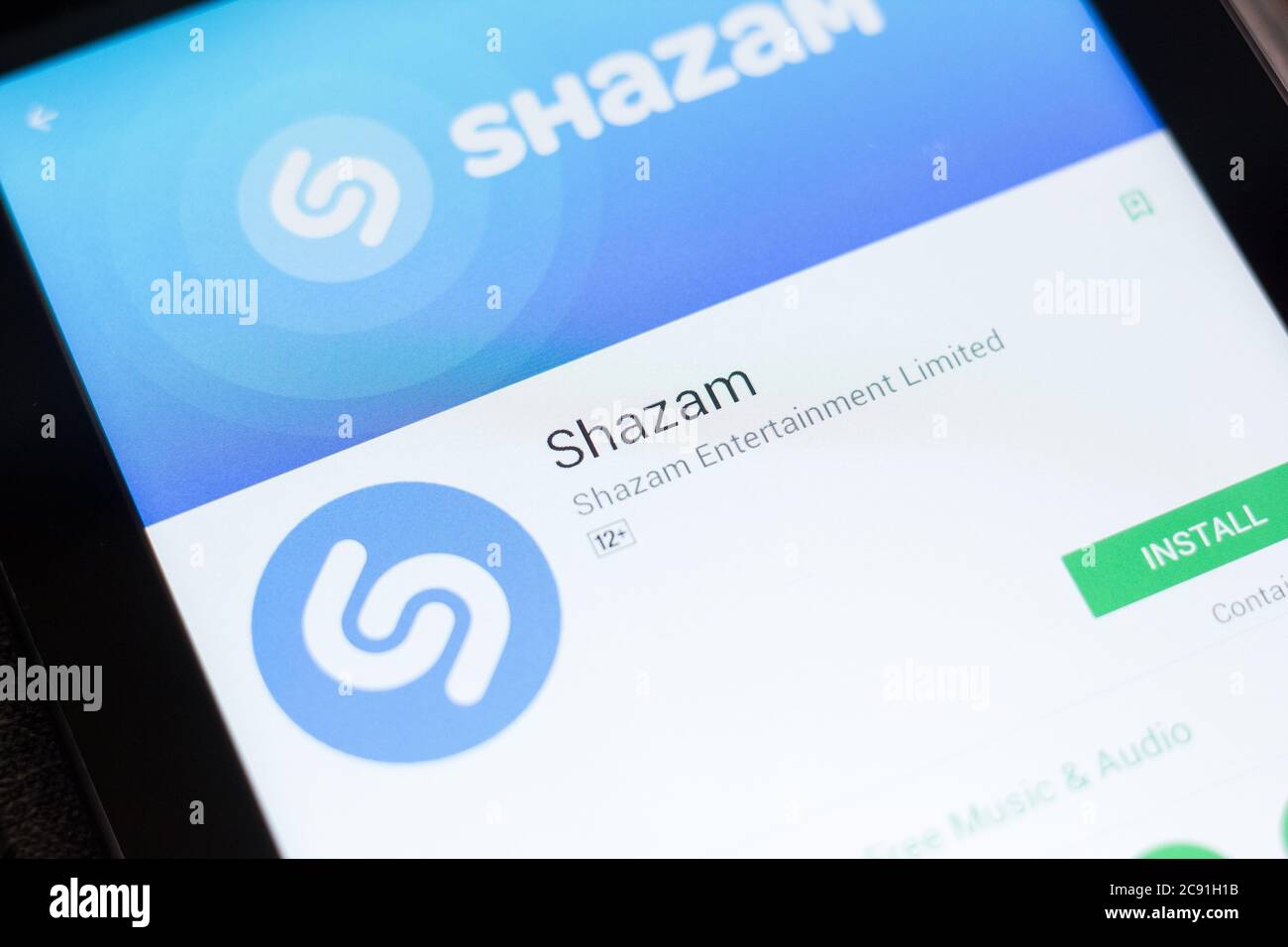 Ryazan, Russia - June 24, 2018: Shazam mobile app on the display of ...