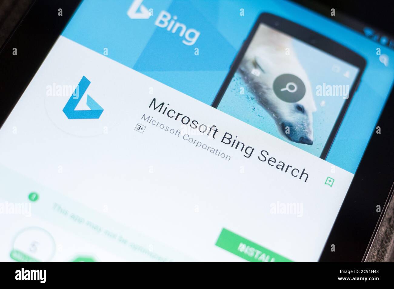 Ryazan, Russia - June 24, 2018: Microsoft Bing Search mobile app on the ...