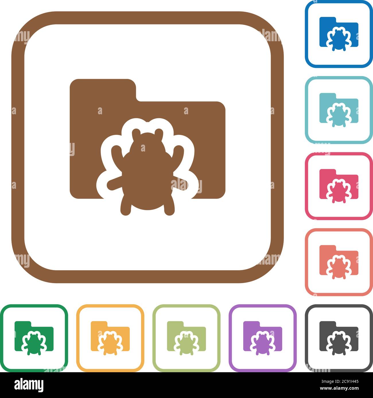 Bug folder simple icons in color rounded square frames on white ...