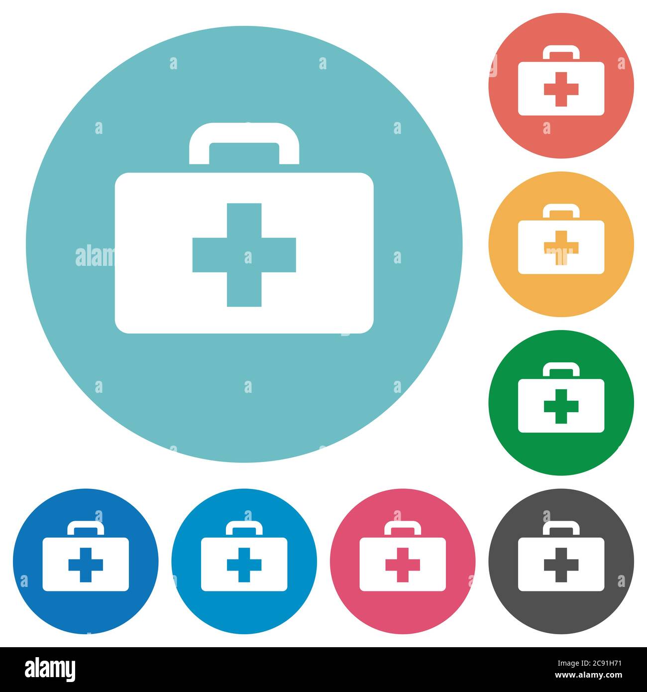 First aid kit flat white icons on round color backgrounds Stock Vector ...