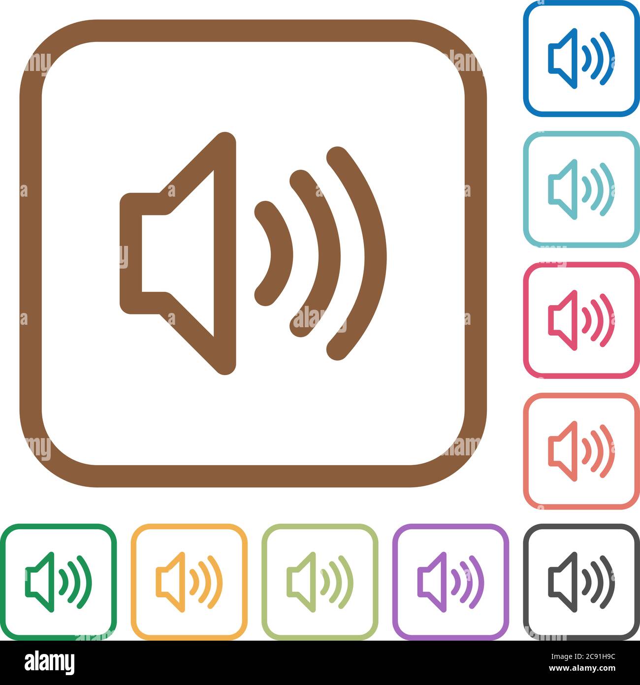 Volume simple icons in color rounded square frames on white background ...