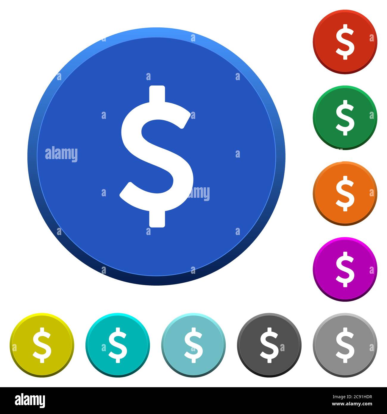 Dollar sign round color beveled buttons with smooth surfaces and flat ...