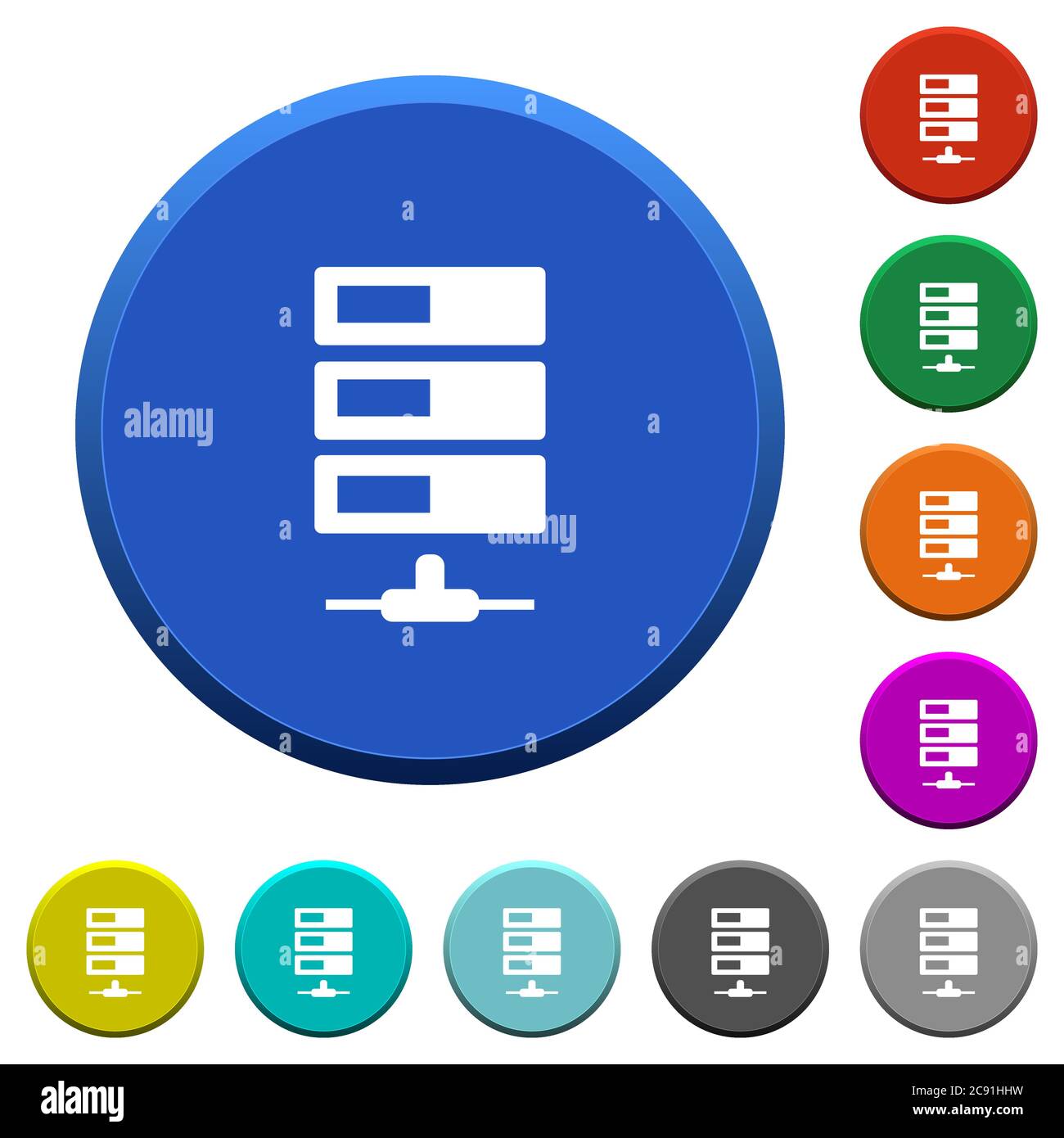 Data network round color beveled buttons with smooth surfaces and flat ...