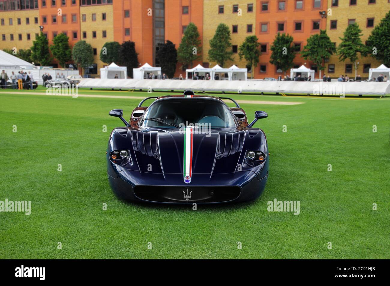 Blue carbon fiber Maserati MC12 modern supercar attending annual ...