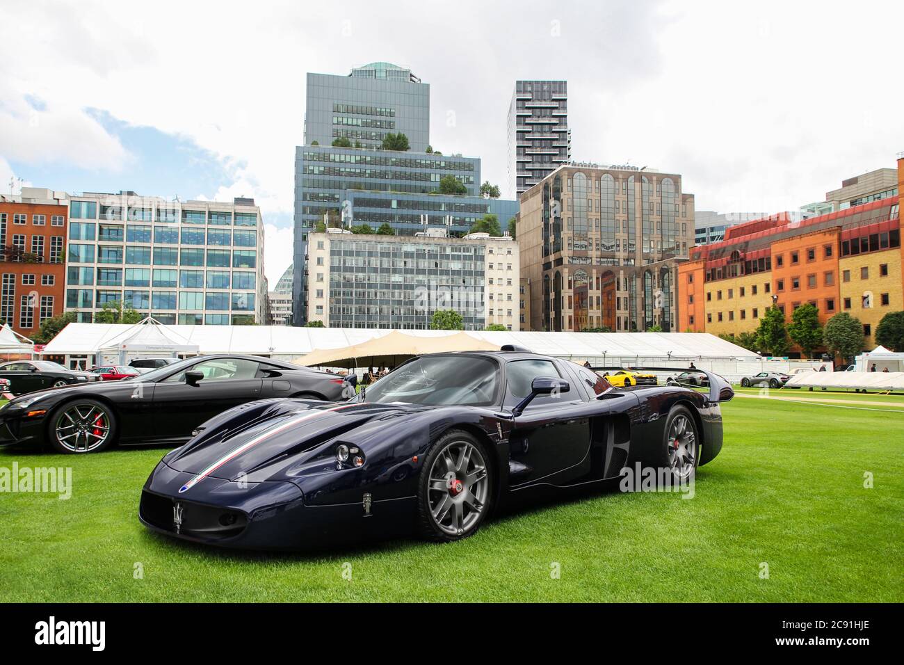 Blue carbon fiber Maserati MC12 modern supercar attending annual ...