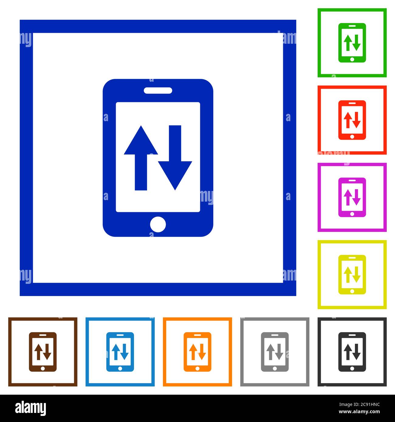 Mobile data traffic flat color icons in square frames on white ...