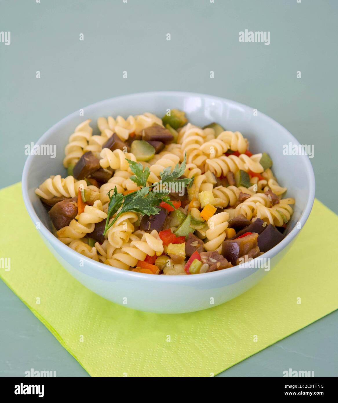 Amaranth pasta spirals fusilli with stewed seasonal vegetables Stock ...