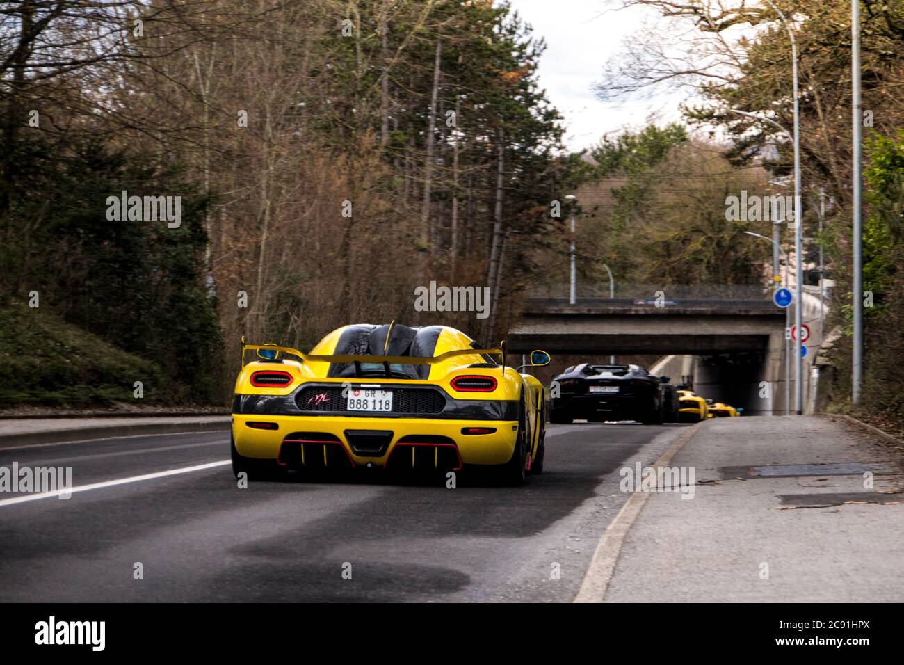 Yellow Koenigsegg Agera RS ML modern supercar following a few ...
