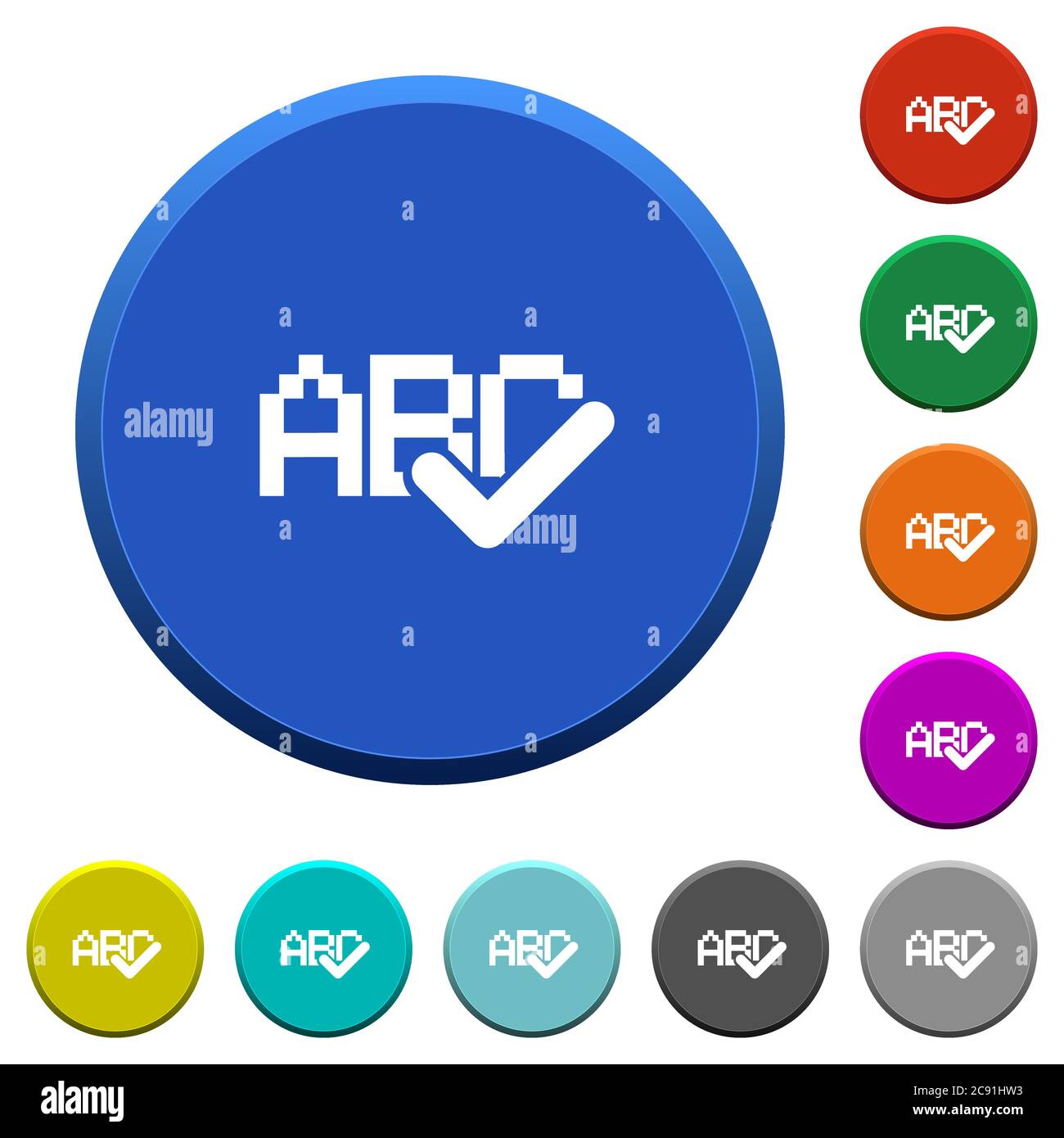 Spell check round color beveled buttons with smooth surfaces and flat ...