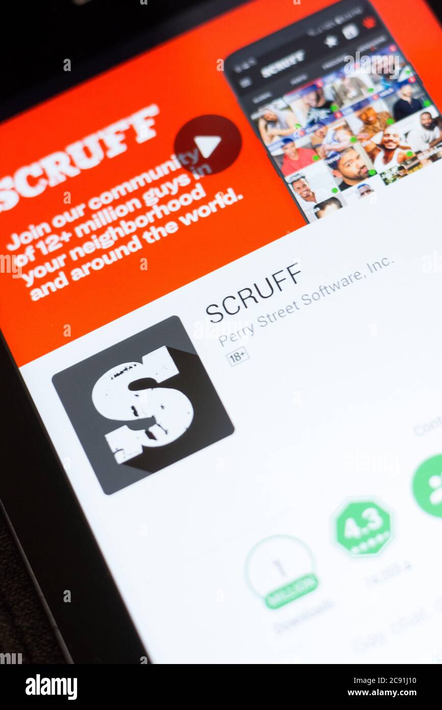 Ryazan, Russia - June 24, 2018: SCRUFF mobile app on the display of ...