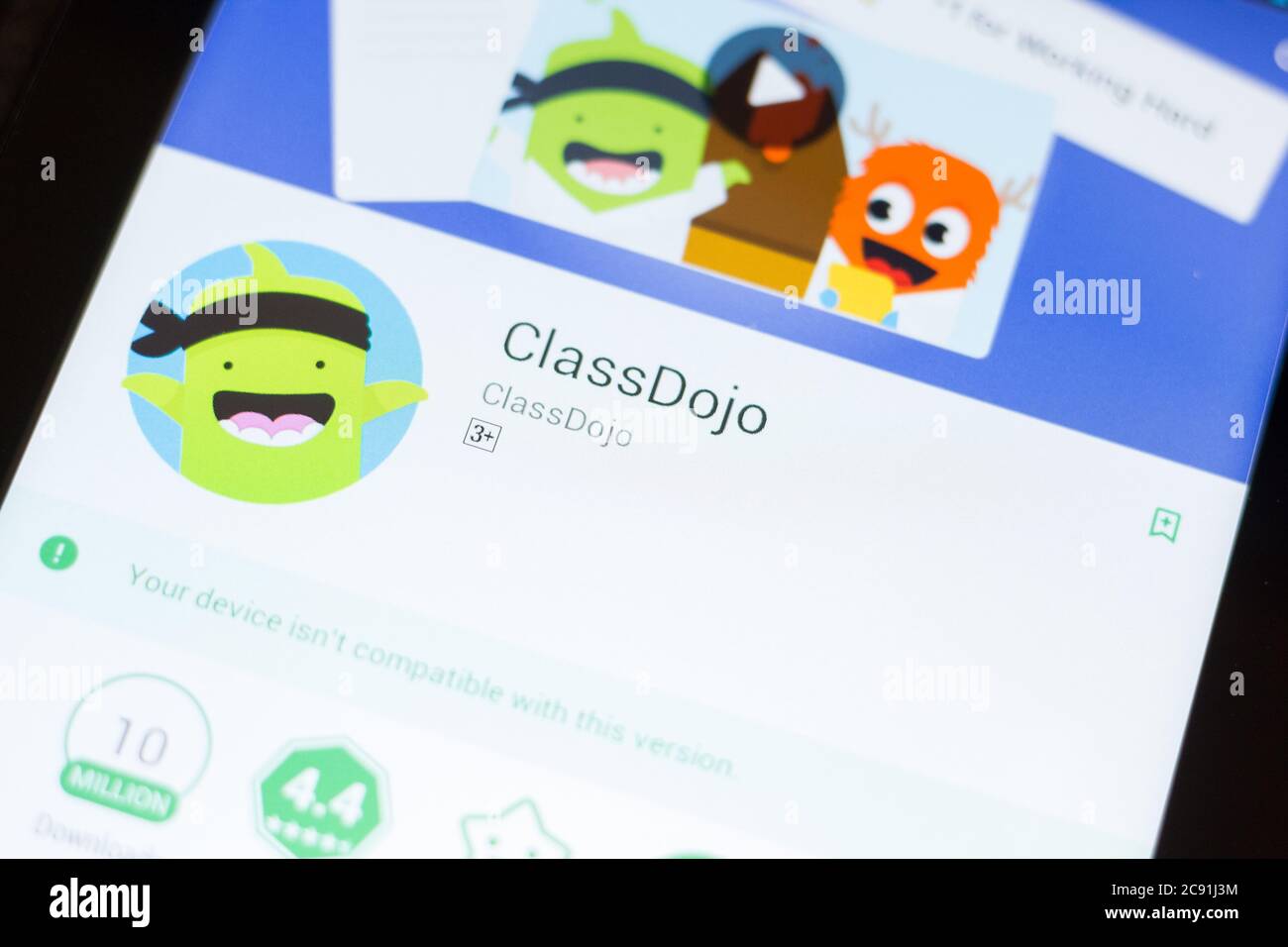 Ryazan, Russia - June 24, 2018: ClassDojo mobile app on the display of ...
