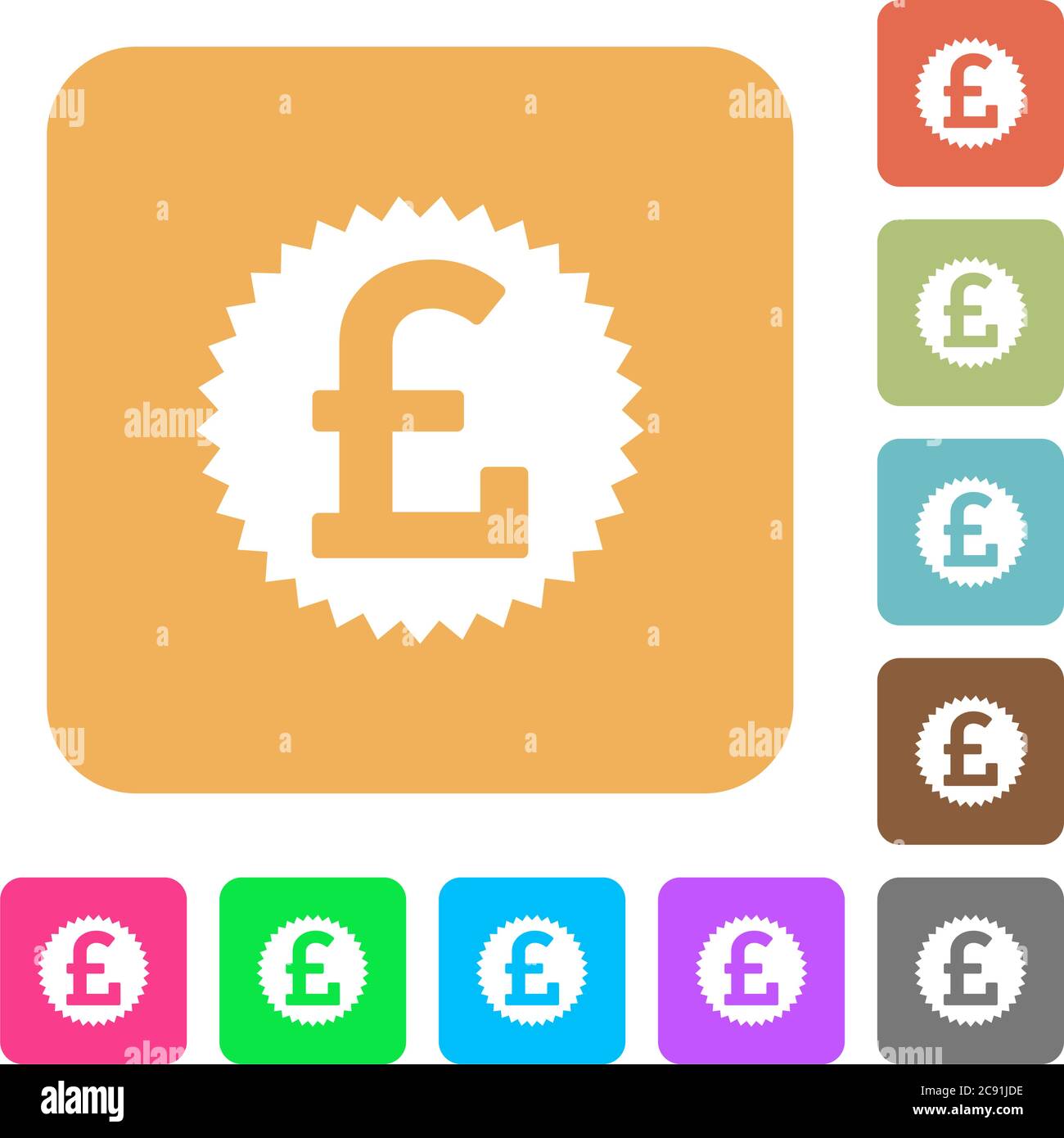 Pound sticker icons on rounded square vivid color backgrounds Stock ...