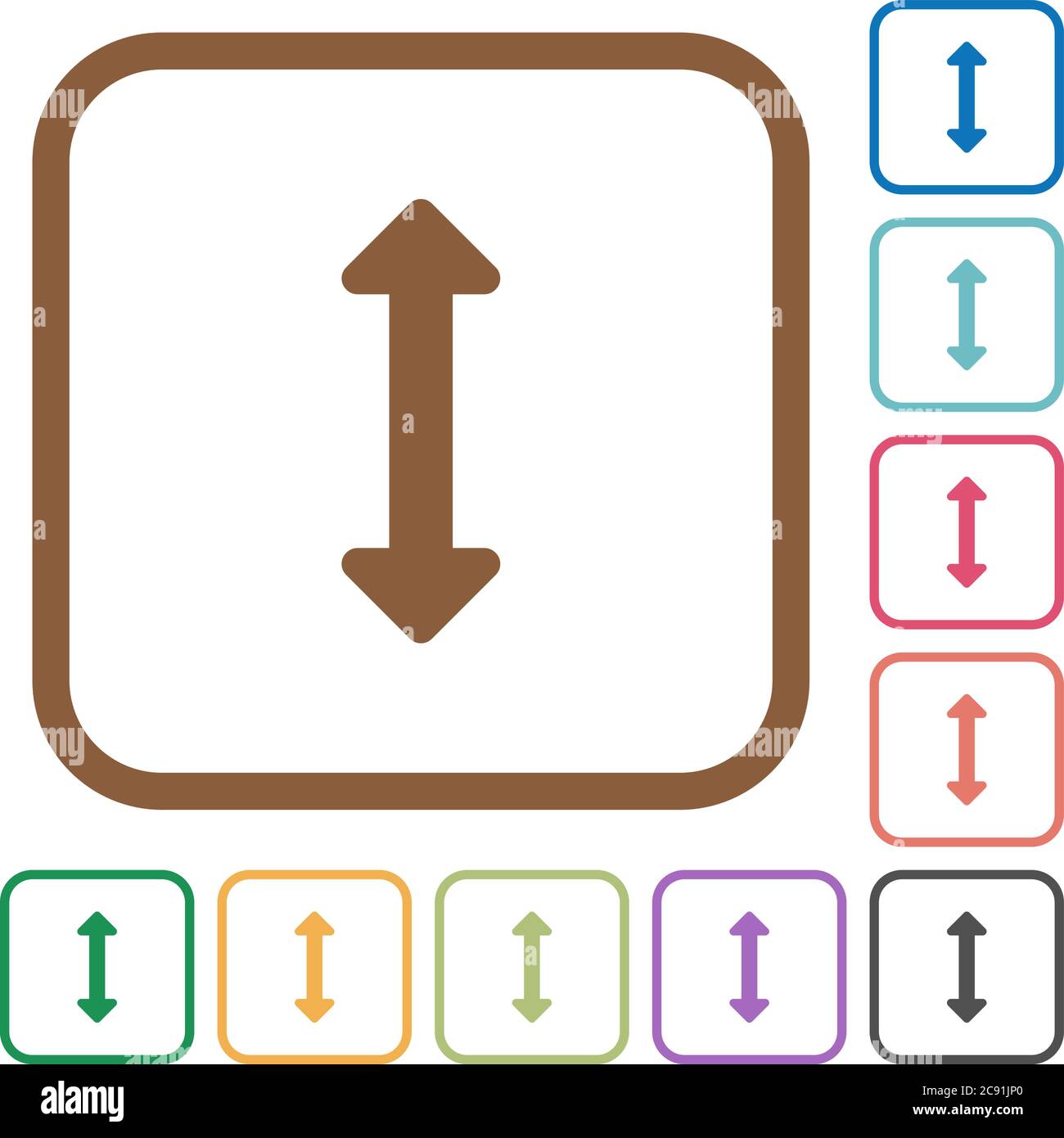 Resize vertical simple icons in color rounded square frames on white ...